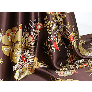100cm*148cm Flowers Print Satin Cloth Soft Polyester Charmeuse Lining Scarf Pajamas Fabric Hairband Headwear Material (Color 9)