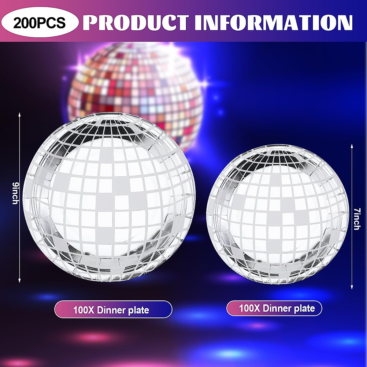 Mifoci 200 Pcs Disco Paper Plates Disco Party Supplies 7" and 9" Silver Foil Disposable Plates Disco Ball Dessert Dinner Plates 70s Party Paper Tableware for Rock Roll Dance Music Party Decorations