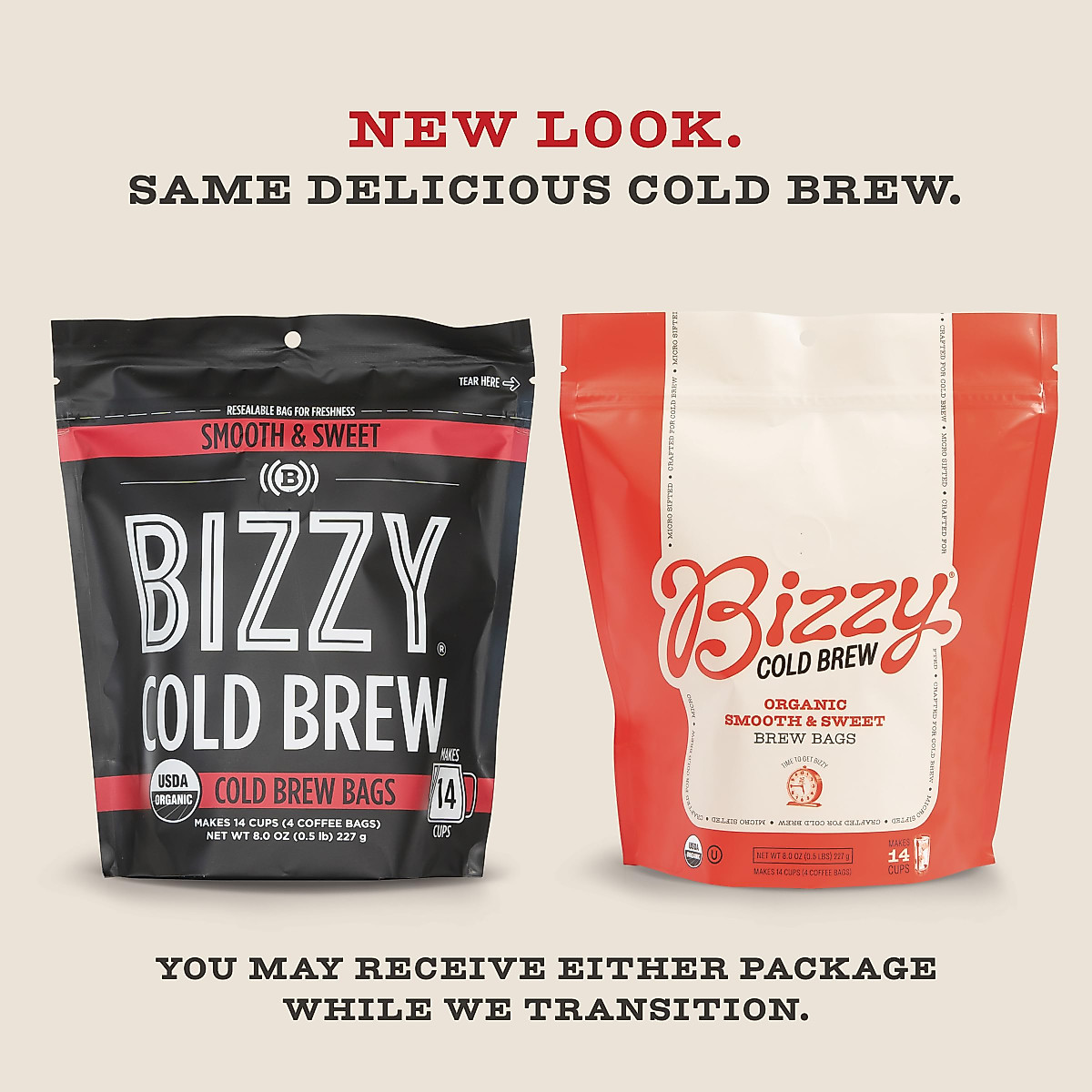 Bizzy Organic Cold Brew Coffee | Smooth & Sweet Blend | Coarse Ground Coffee | Medium Roast | Micro Sifted | Specialty Grade | 100% Arabica | Brew Bags | 4 Count | Makes 14 Cups