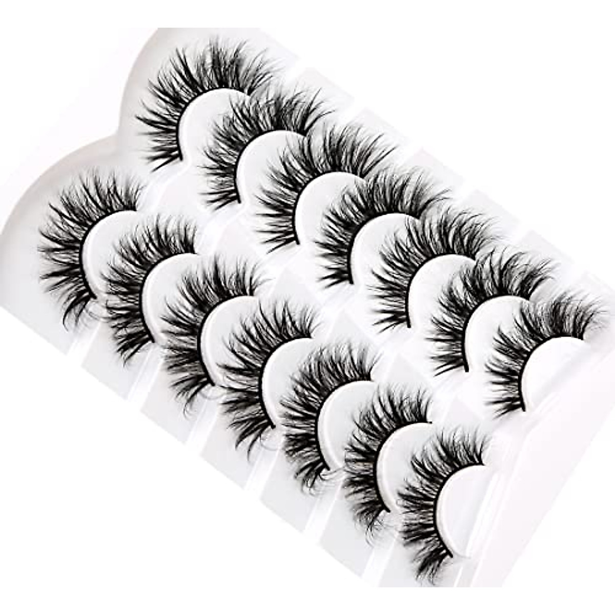 Pooplunch False Eyelashes Wispy Mink Lashes Cat Eye Look 8D Volume Fluffy Natural Fake Eyelash Faux Mink Lashes 7 Pairs Pack