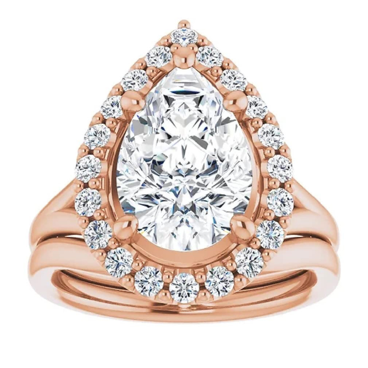 Pear Moissanite Engagement Ring Set 3 CT Handmade 10K Solid Rose Gold Rings for Women Solitaire Colorless Diamond Anniversary Halo Bridal Wedding Ring Proposal Gifts VVS1 Colorless