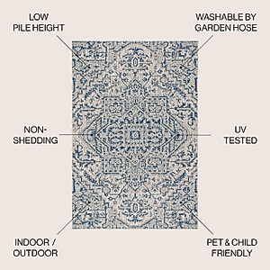 JONATHAN Y SMB105B-9 Estrella Bohemian Medallion Textured Weave Indoor Outdoor Area Rug Coastal Bohemian Rustic Glam Easy Cleaning Bedroom Kitchen Backyard Patio Non Shedding, 9 X 12, Navy/Gray