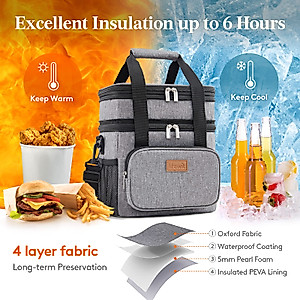 Lifewit Lunch Box for Men Women Double Deck Lunch Bag, Large Insulated Soft Cooler Bag, Leakproof Soft Meal Prep Lunch Tote with Shoulder Strap for Adults for Work/Flight/Travel, 12L/16Can, Grey