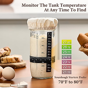 Glass Sourdough Starter Jar 2 Pack, 24 oz Wide Mouth Organic Sourdough Starter Kit with Date Marked Band, Thermometer, Cloth Cover & Metal Lid, Reusable Bread Baking Supplies, Bread Making Accessories