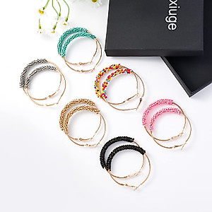 Jinxiuge 6 Pair Beaded Hoop Earrings Boho Flower Round Earrings Women's Handmade Earrings Set