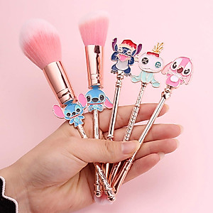 Interstellar Baby Makeup Brushes Set with 5Pcs Creative Stitch Theme Cosmetic Brushes Set, Premium Synthetic Foundation Eyeshades Brush Set Best Gift for Young Girl Women