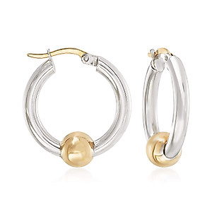 Ross-Simons Cape Cod Jewelry Sterling Silver and 14kt Yellow Gold Hoop Earrings