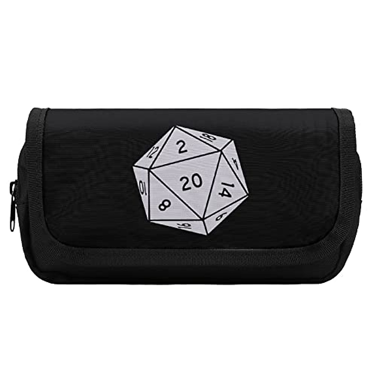 D20 Dice Pencil Case with Two Large Compartments Pocket Big Capacity Storage Pouch Pencil Bag for School Teen Adult