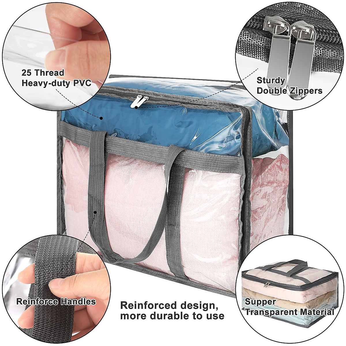 Fixwal 8 Pack Clear Clothes Storage Bags Vinyl Organizers with Sturdy Zippers Reinforced Handle Plastic Moving Totes for BlanketsLinen Bedding Duvet Transparent Space Saver Containers