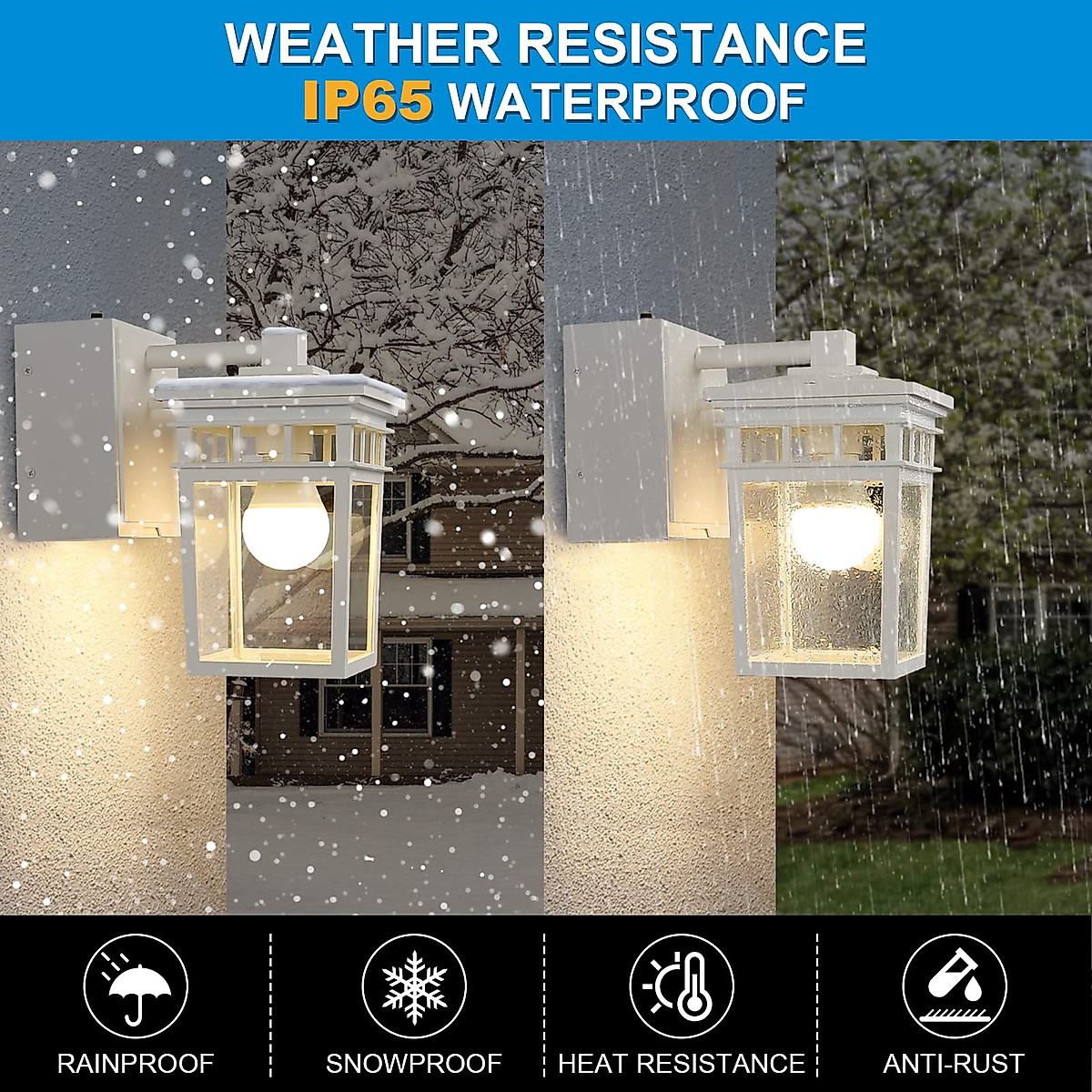 Outdoor Porch Light with GFCI Outlet Built in, Dusk to Dawn Outdoor Wall Lantern with Outlet, Waterproof Anti-Rust Exterior Light Fixture Outside Lights for House Garage Patio, Bulb Included (White)