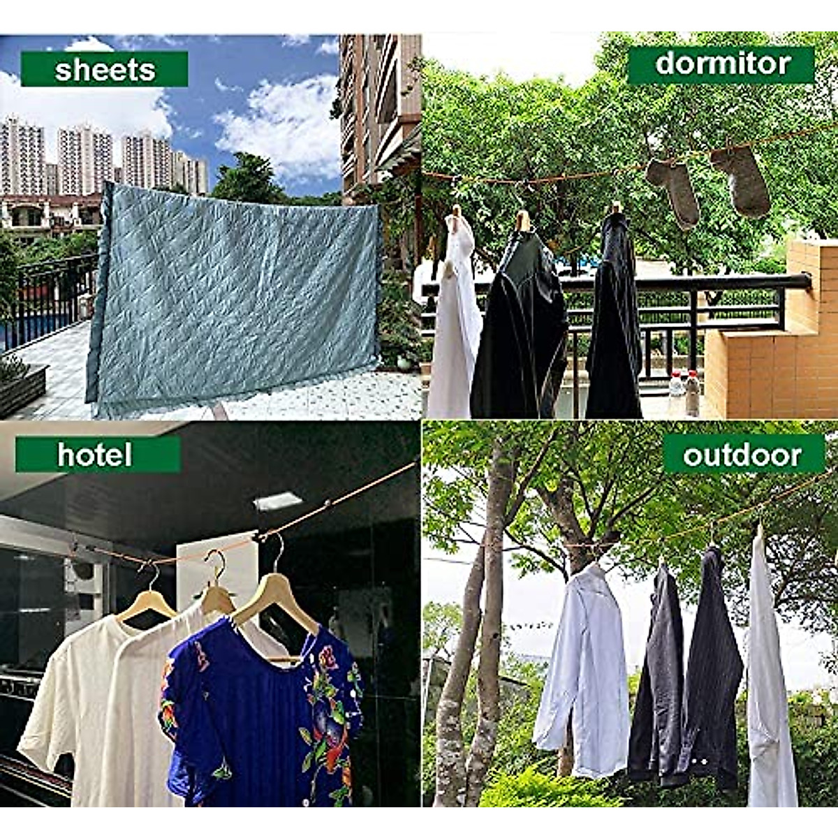 Retractable Camping Clothesline, Adjustable Travel Laundry Rope, Heavy Duty Washing Line with 20 Clothespins & 10 Stoppers for Indoor/Outdoor, Camping, Travel, Courtyard, 26ft, 2Pack