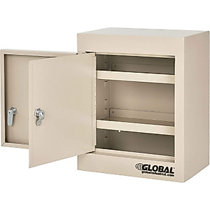Global Industrial Double Door/Double Lock Small Narcotics Cabinet,12" W x 8" D x 15" H, Beige
