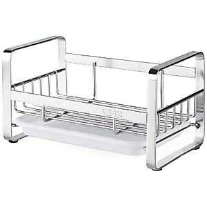 HULISEN Kitchen Sink Sponge Holder, 304 Stainless Steel Kitchen Soap Dispenser Caddy Organizer, Countertop Soap Dish Rack Drainer with Removable Drain Tray, not Including Dispenser and Brush