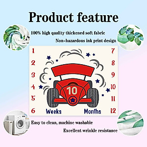 VIDMOT Racing Car Baby Monthly Milestone Blanket 48x40in Cute Baby Month Blanket Soft Plush Months Quilt for Nursery Decor Newborn Bedding BTLSVV16