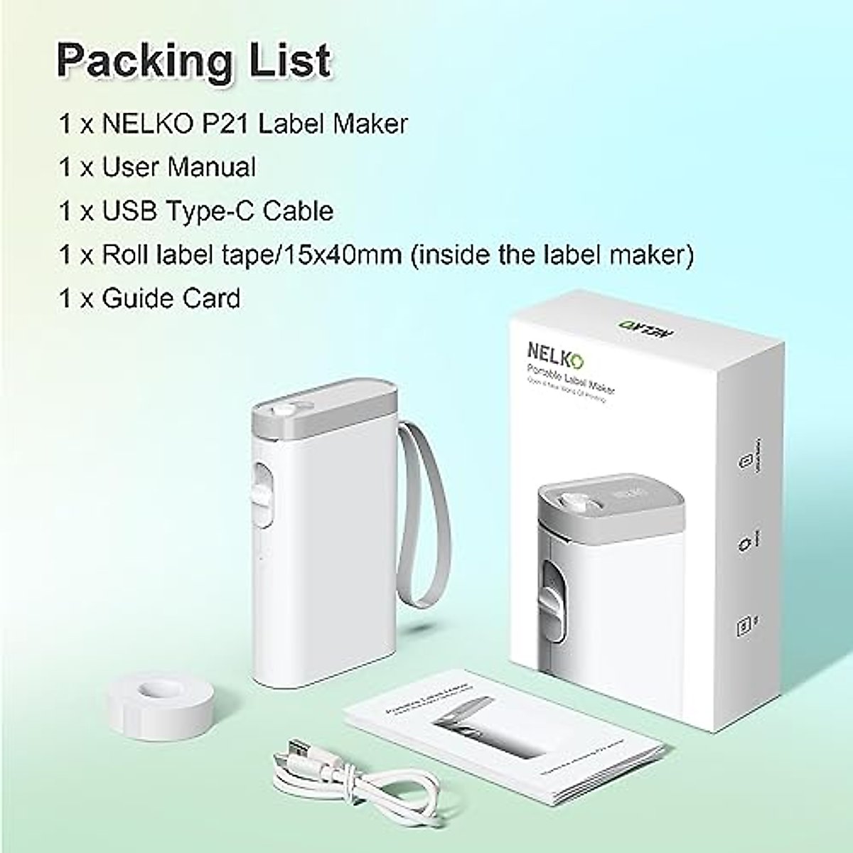 Nelko Label Maker Machine with Tape, P21 Portable Bluetooth Label Printer, Wireless Built-in Cutter Sticker Maker Mini Label Makers with Multiple Templates for Organizing Storage Office Home, White