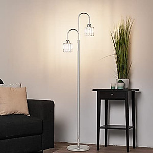 Ralbay Crystal Chrome Floor Lamp, 2-Light Modern Crystal Floor Lamp, Crystal Chrome Tall Lamp Tree Glam Floor Lamp for Living Room Bedroom (Bulb Excluded)