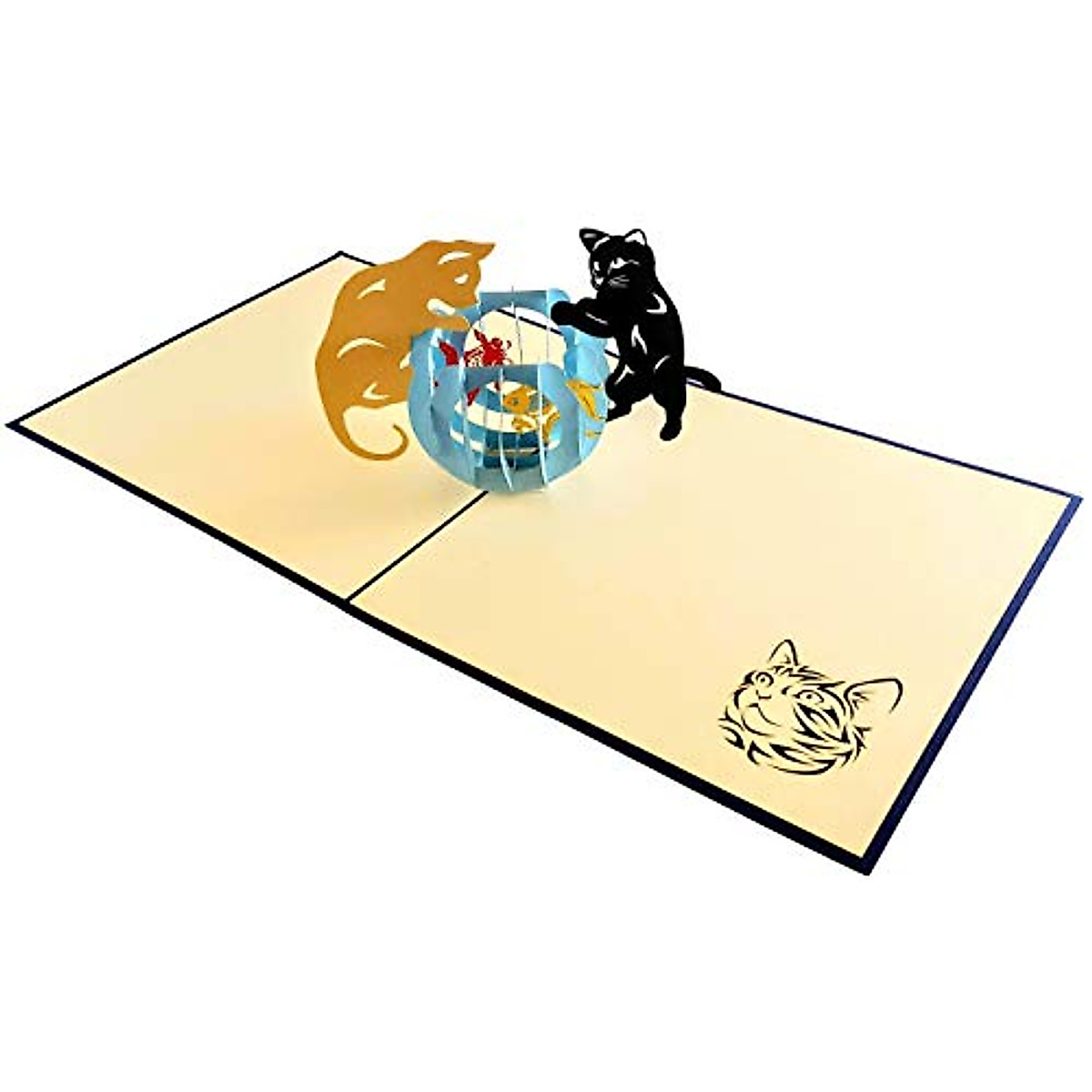 iGifts And Cards Two Cute Cats With Fish Bowl 3D Pop Up Greeting Card - Playful, Furry, Lovable, Pussycat, Active, Meow, Kittens Half-Fold, Happy Birthday, Just Because, Thinking of You, Friendship