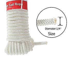 COCONUT Sun Shade Sail Flagpole Heavy Duty Outdoor UV Block 100% Polyester Braided White Long Rope 1/4 Inch 50 Feet