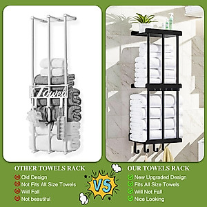Bathroom Towel Storage Rack 3 Tier Towel Racks for Bathroom Wall Mounted 32 inch with Shelf and 4 Hooks of Rolled Bath Towels