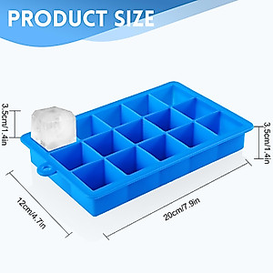 Large Ice Cube Trays with Lid,3 Pack Silicone Ice Cube Molds,15 Big Square Ice Cube Trays for Freezer Containers,Stackable Ice Maker for Cocktails,Whiskey,Easy Release & BPA Free(Blue/Green/Purple)