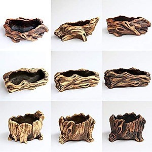 DIYOMR Pastoral Style Vintage Gardening Pots Bonsai Pot, Imitation Wood Concrete Flower Pot Succulent Cactus Bonsai Planter Pots Container, 4.7 x 3.9 x 3.4 Inch,A