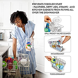 Prince Lionheart Made in USA High Capacity 3-in-1 Dishwasher and Spill Proof Vave Cleaner Basket for Toddlers & Infants Bottle Parts & Accessories | Fits all Dishwashers | 100% Recycled Plastic,White