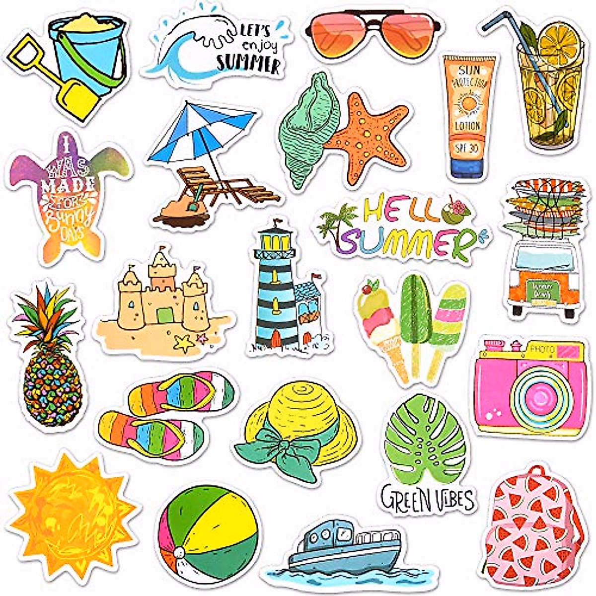 SUSIHI Summer Beach Stickers for Hydroflasks Cute Stickers for Kids Laptop Water Bottles Stickers Waterproof Stickers for Teens(50 Pcs)