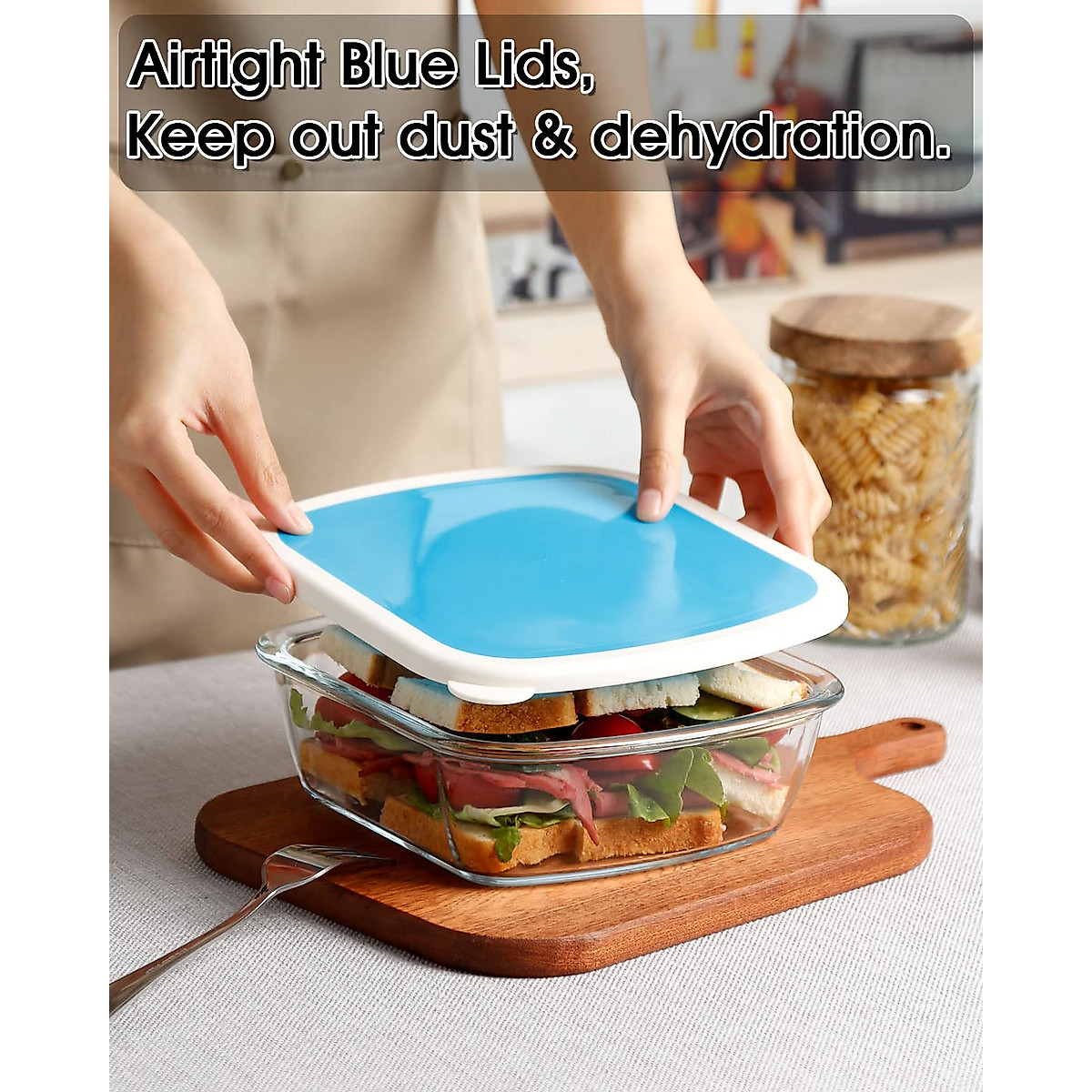 NUTRIUPS 1 QT Square Glass Baking Dish with Lid, 6x6 Baking Dish for Oven, Small Glass Food Bakeware