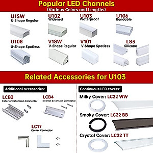 Muzata 5Pack 3.3FT/1M Plus-Size LED Channel System for Waterproof LED Strip up to 16mm Width Silver LED Strip Channel 18x13mm Clear Anti-UV Sun Protect Cover U103 WT