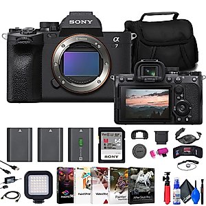 Sony a7 IV Mirrorless Camera (ILCE-7M4/B) + 64GB Memory Card + Bag + 2 x NP-FZ100 Compatible Battery + Card Reader + LED Light + Corel Photo Software + Flex Tripod + Hand Strap + More (Renewed)
