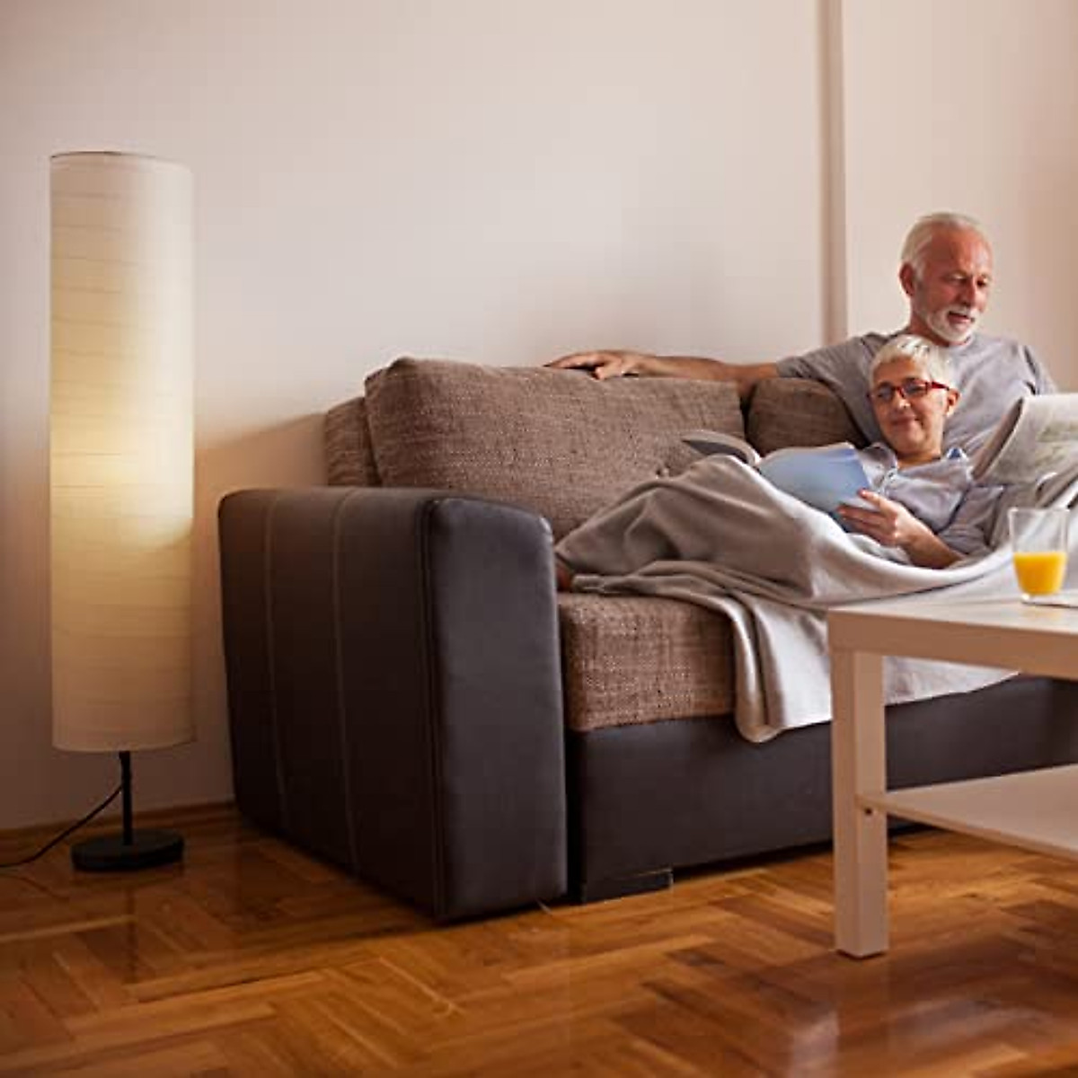 Modern Floor Lamp, Dimmable 3 Levels Brightness Paper Tall Lamp Standing Lamps with Lampshade, 55'' Minimalist Floor Lamps for Office, Kids Room, Reading, Home Decor (White)