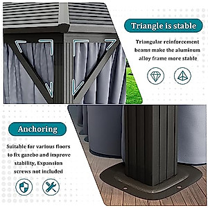 Aoxun 10'x 12' Hardtop Gazebo, Outdoor Dual-Layer Galvanized Steel Double Roof Aluminum Furniture Gazebo Canopy with Netting and Curtains for Deck Backyard Wedding Garden