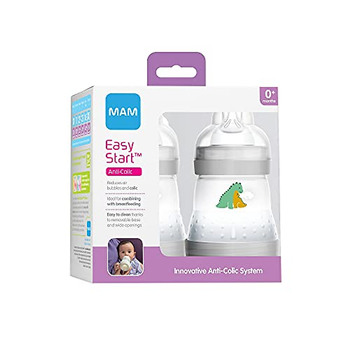 MAM Easy Start Anti-Colic Newborn Essentials, Slow Flow Bottles with Silicone Nipple, Unisex, Designs May Vary, 5 Oz, 2 Count (Pack of 1)