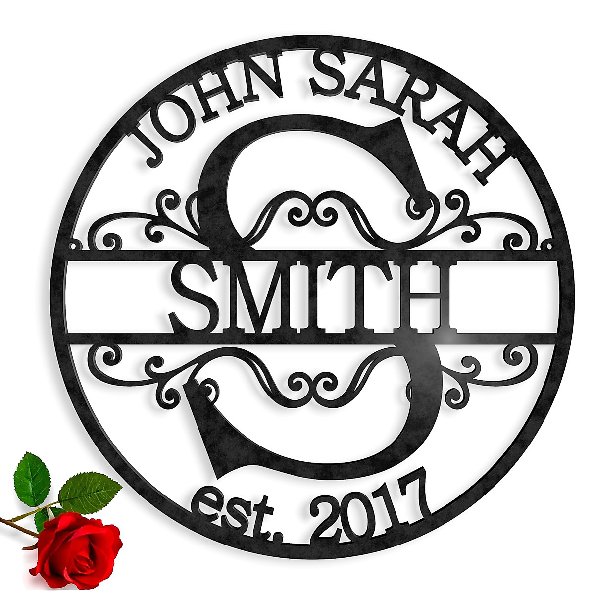 Personalized Name Sign, Custom Last Name Sign, Initial Split Letter, Wreath Monogram, Wedding Gift for Couples, Custom First Names, Door Hanger, Est. Sign, Wall Decor, Housewarming Gift (Design 1)