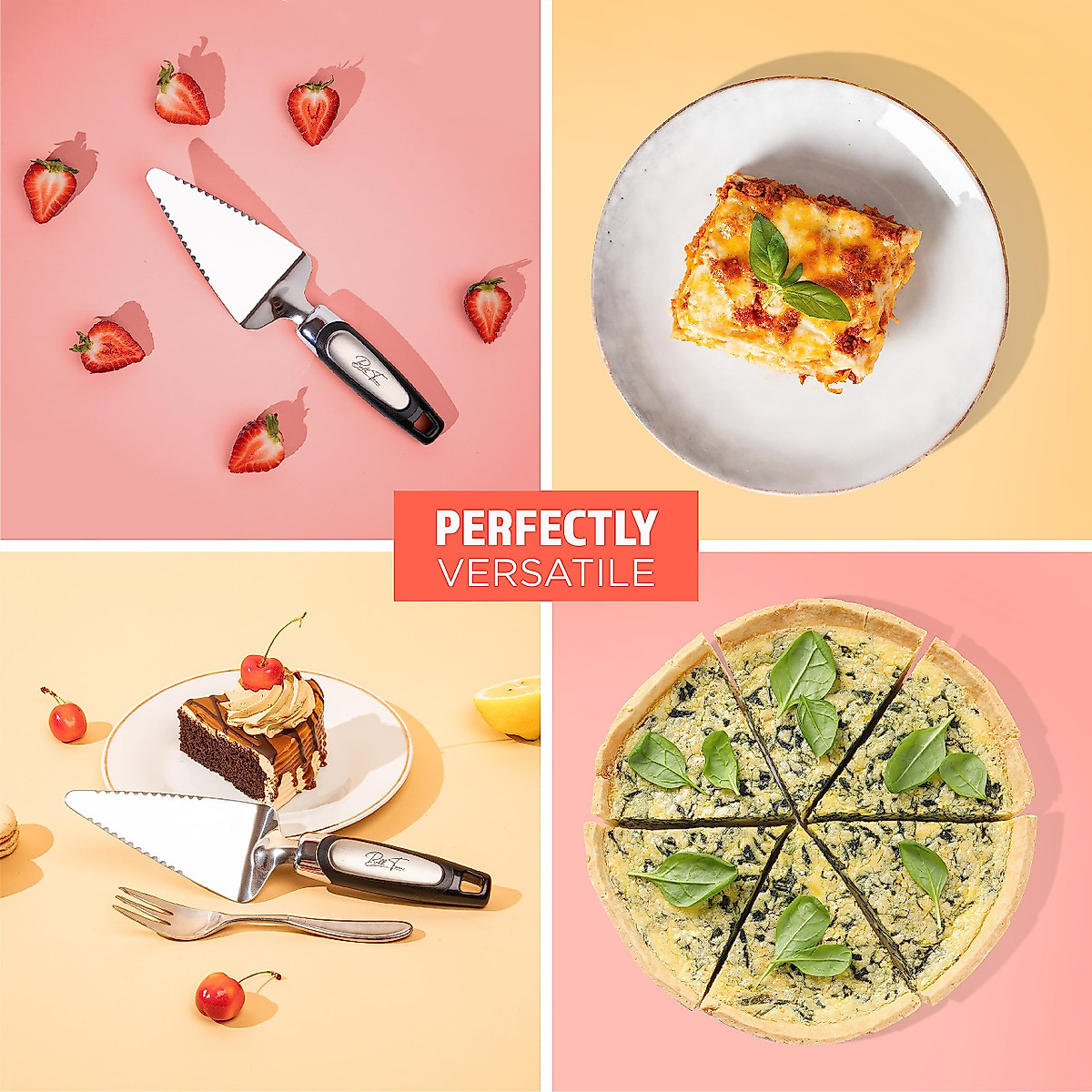 BellTom Premium Gourmet Pie Server. A Cake and Pastry Spatula - Strong Stainless Steel Cake Slicer and Pie Cutter. Our Pie Servers look great too. BellTom metal pie knife for serving a perfect slice.