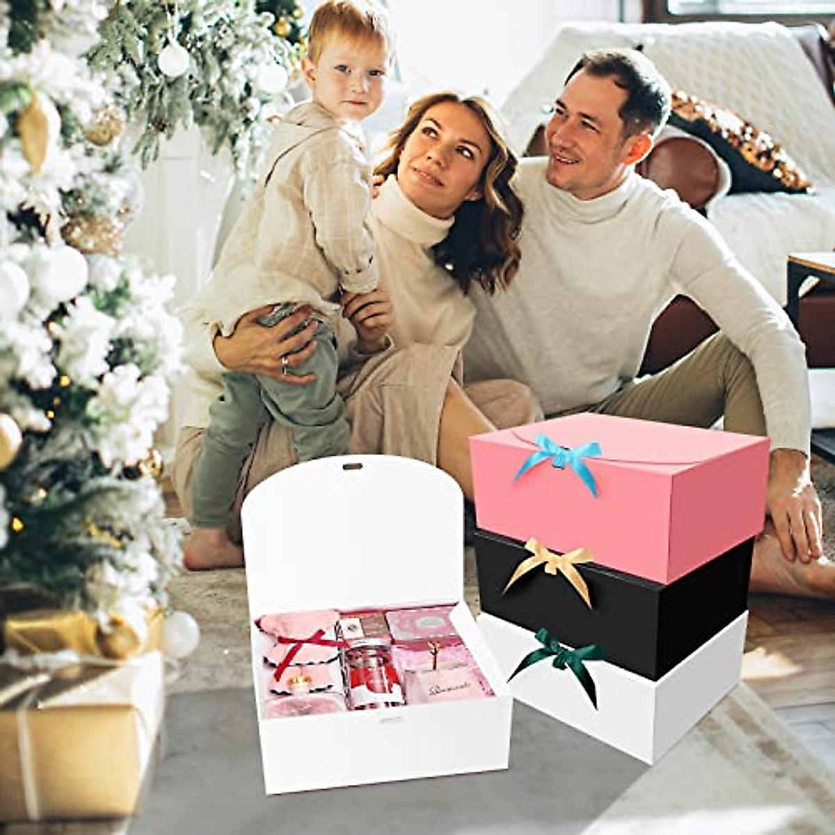 ZSZMFH 14 PCs Gift Boxes with Lids, 9" x 6" x 4" White Gift Boxes with Ribbon, Bridesmaid Proposal Box, Kraft Paper Gift Box for Wedding, Packaging, Present, Birthday, Cupcake Boxes, Crafting