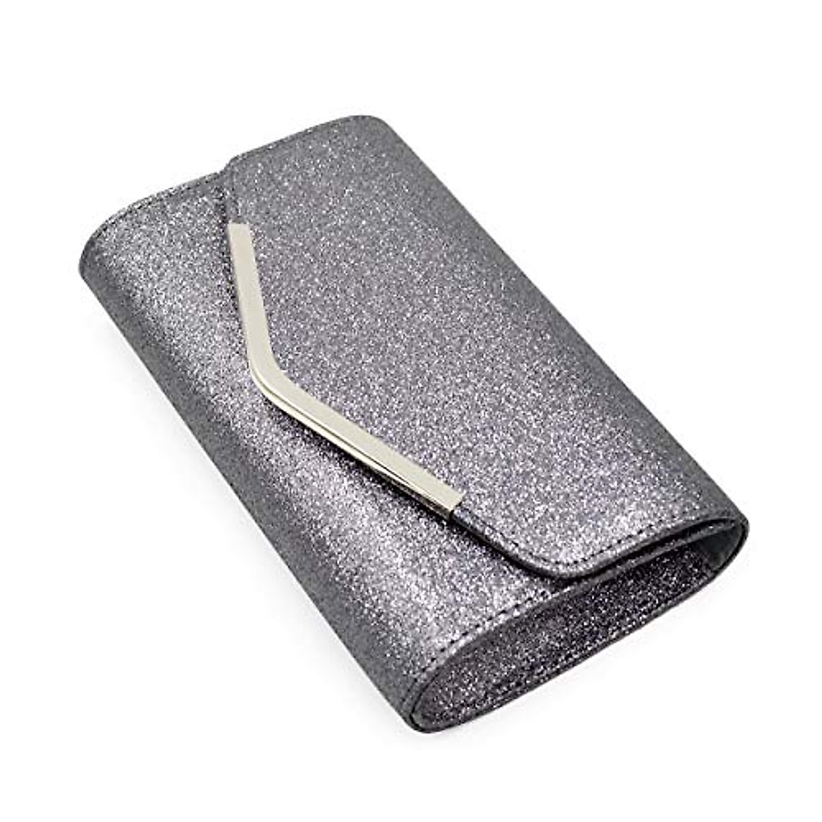 TrendsBlue Large Metallic Glitter Envelope Clutch Evening Bag, Silver Grey