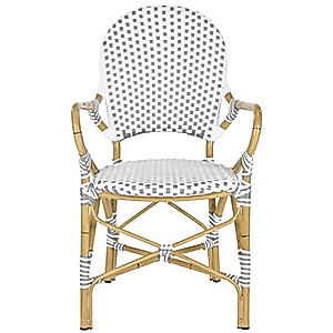 Safavieh Outdoor Collection Hooper Grey/White/Light Brown Stacking Bistro Arm Chair (Set of 2)