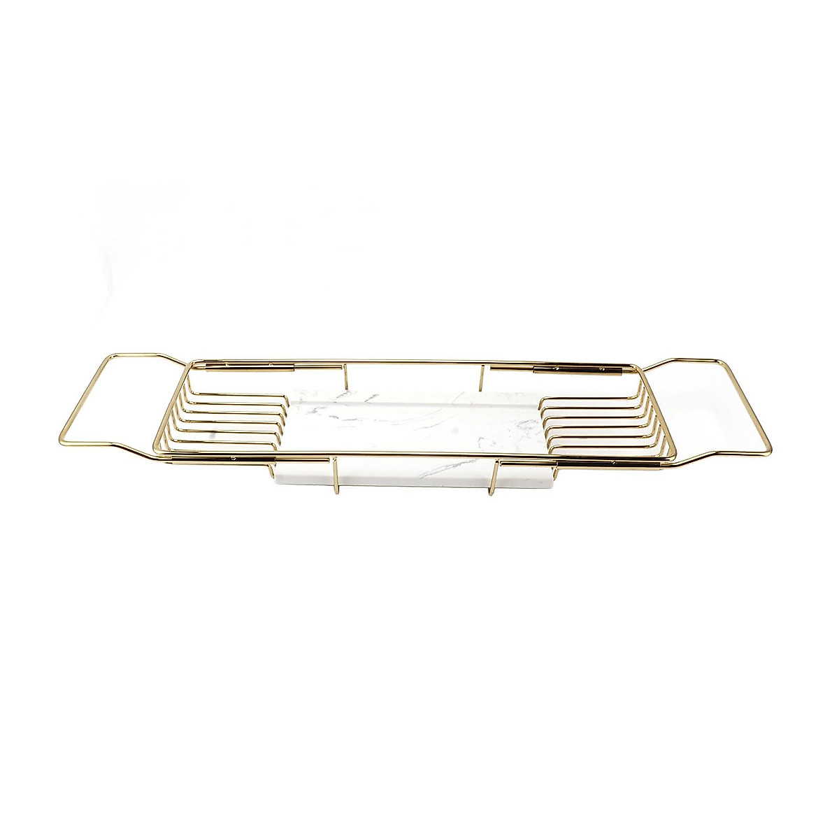 Metal Marble Bathtub Rack, Bathtub Caddy Tray Stainless Steel Shower Caddy Tray with Extending Sides, Bathroom Trays (Gold White)