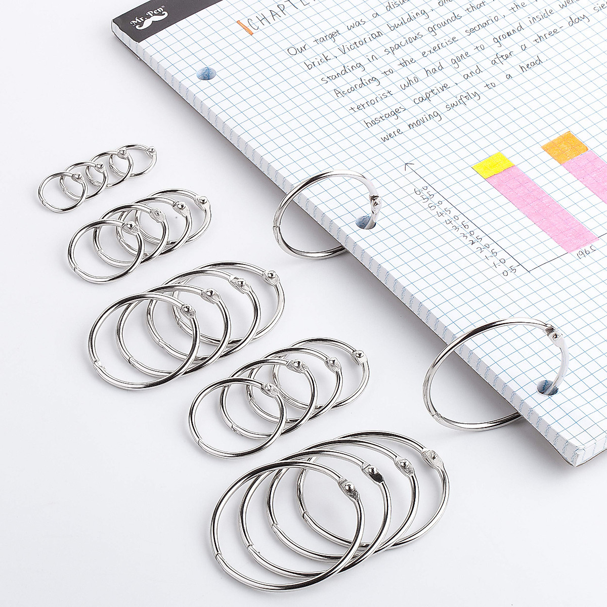 Mr. Pen- Binder Rings, Loose Leaf Binder Ring, 36pc, Assorted Sizes, Book Binder Rings, Ring Binder Clips, Metal Rings for Index Cards, Rings for Flash Cards, Index Card Rings, Book Rings, Ring Hooks