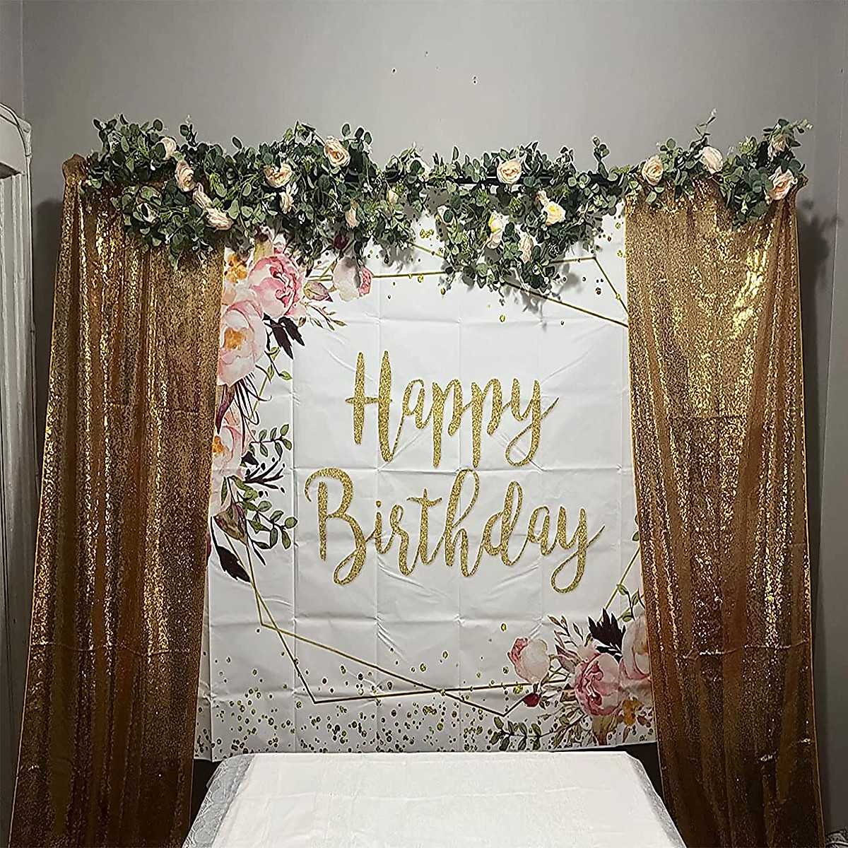 TOAOFY Shiny Champagne Gold Sequin Backdrop Curtains for Wedding Party Decor TAYS145