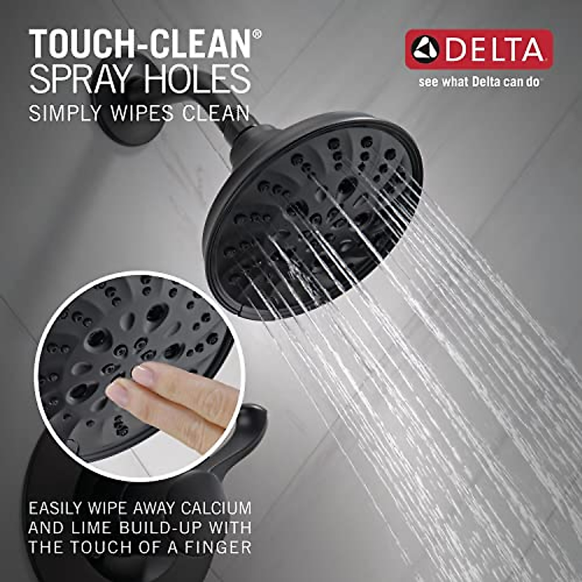 Delta Faucet Esato 14 Series Single-Handle Black Shower Faucet, Shower Trim Kit with 5-Spray H2Okinetic Black Shower Head, Matte Black 142897-BL (Valve Included)