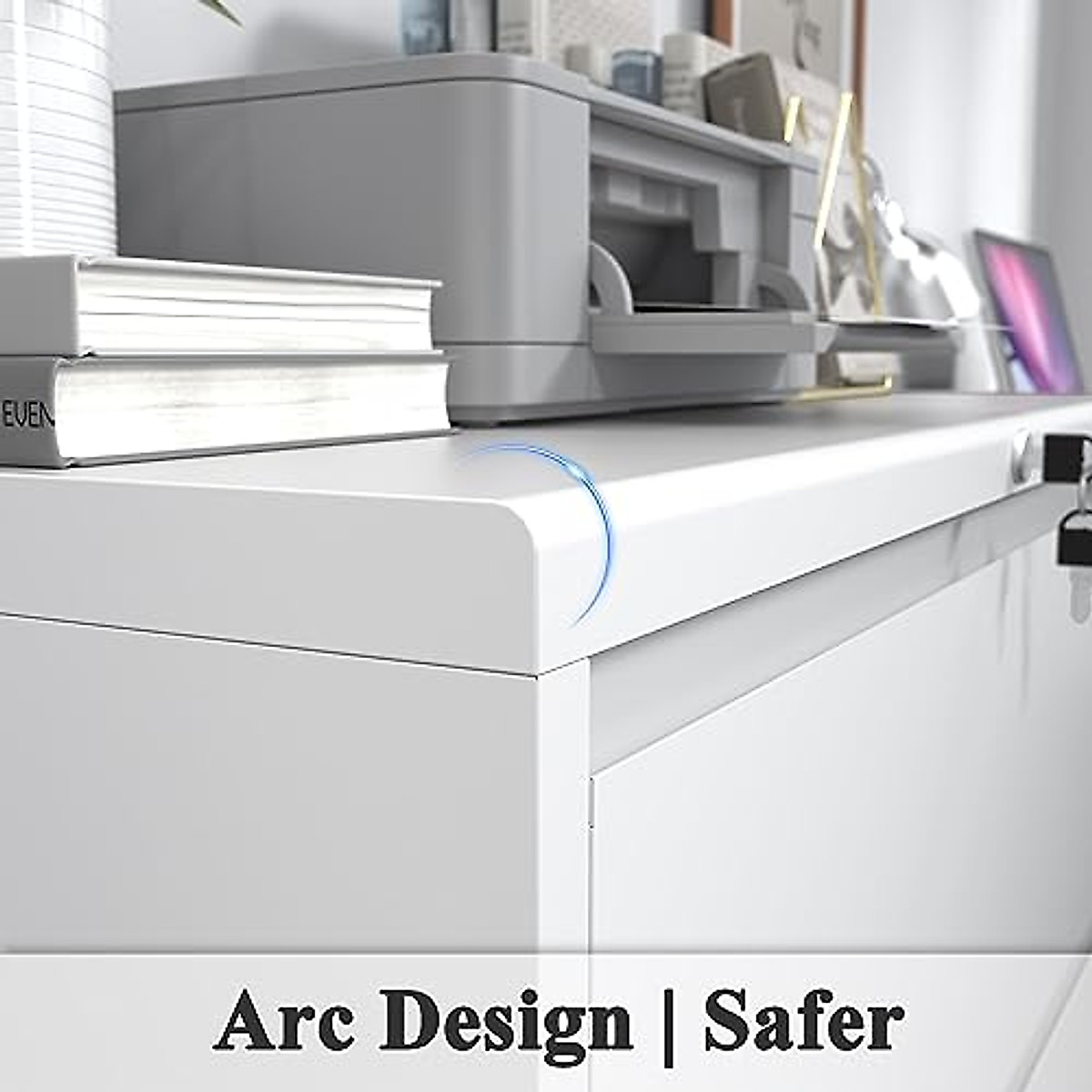 Hak Metal 3 Drawer Lateral File Cabinet with Lock, Black Office File Cabinet for Storing Legal/Letter A4 Size File, Mordent Locking Lateral Filing Cabinets for Home Office (White)