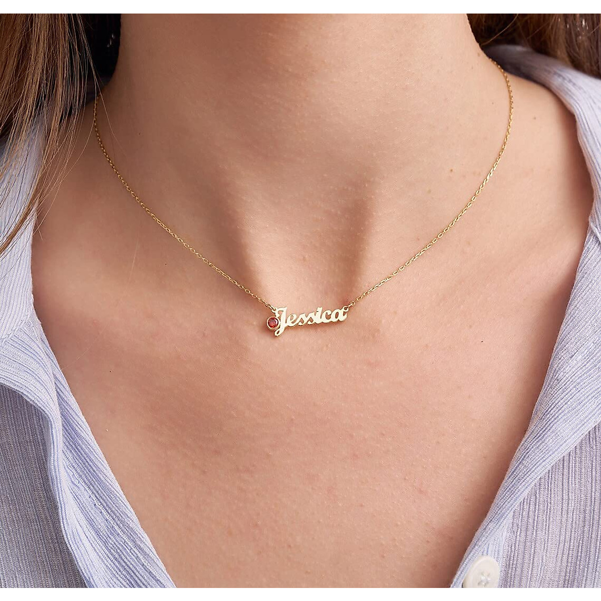 DayOfShe 925 Sterling Silver Name Necklace Personalized Birthstone Necklace Mother Gifts for Women