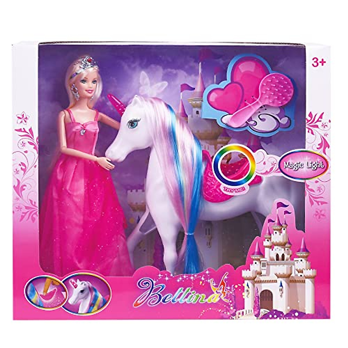 Magic Light Unicorn & Princess Doll, Unicorn Toys for Girls 3+, Unicorn Gifts for Christmas Birthday for Kids Aged 3 4 5 6 7 8