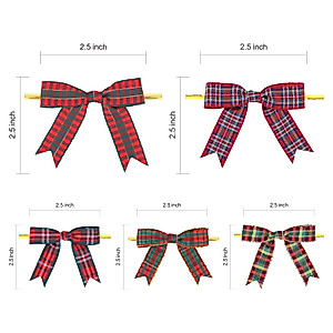 Meseey 50 Pcs Christmas Gingham Ribbon Bows with Twist Tie Red and Green Buffalo Check Premade Bows for Gift Wrapping Basket Wedding Baby Shower Brithday Party (2.5", Christmas)