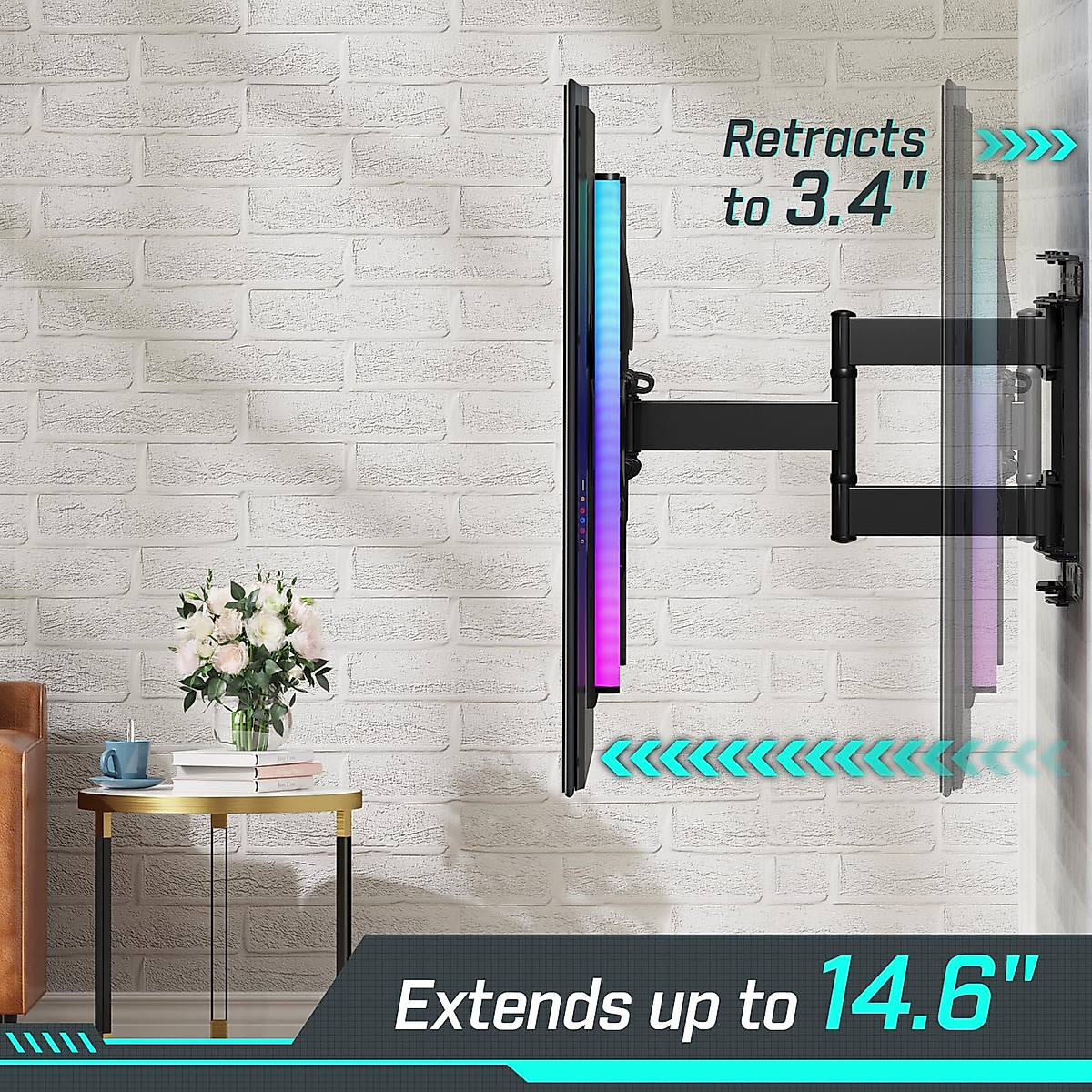 Greenstell TV Mount with LED Lights, TV Wall Mount for 47-84 Inch TVs, Full Motion TV Bracket with Dual Articulating Arms, Swivel, Tilt, Extension, Max VESA 600x400mm, Holds up to 132lbs