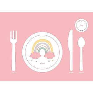 SharkBliss Montessori Placemat, Table Place Setting Etiquette Educational Placemat Set of 4 Rainbow Themed Montessori Placemat for Toddler Kid Children Baby Preschool Homeschool Dining Table Manners