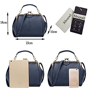 Abuyall Women Small Retro Kiss Lock Pu Leather Vintage Purses and Handbags Tote Bags Navyblue