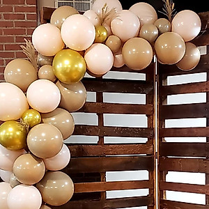 50 PCS Double Stuffed Neutral Balloons Set with Metallic Gold, Light Brown, Nude and Beige Apricot Cream Balloons for Women Teddy Bear Birthday Party Decorations